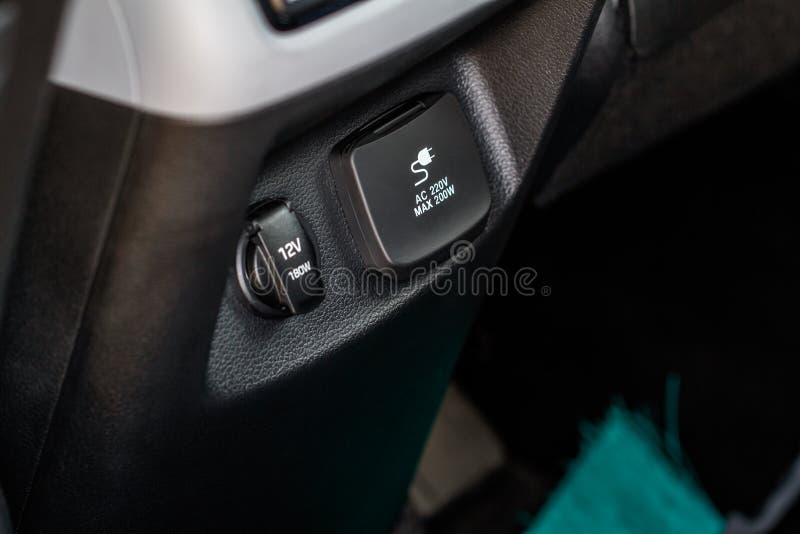 12V and 220v Power Outlet Socket in the Car. Stock Photo - Image of ...