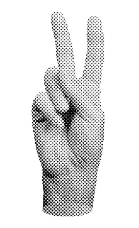 V for Victory, Hand Sign. Halftone Style Vector Isolated on White ...