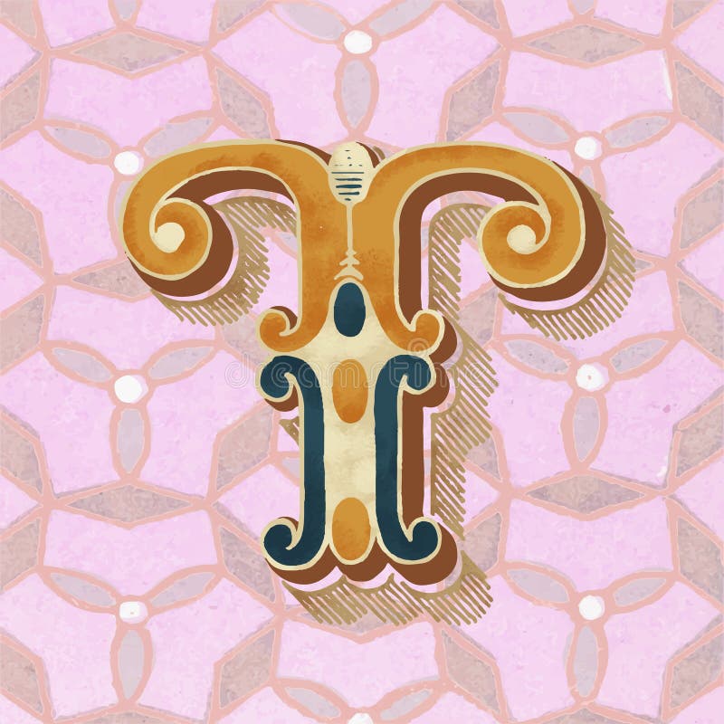 Capital Letter T Vintage Typography Style Stock Vector - Illustration ...