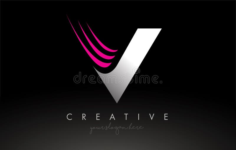 V White and Pink Swoosh Letter Logo Letter Design with Creative Concept ...