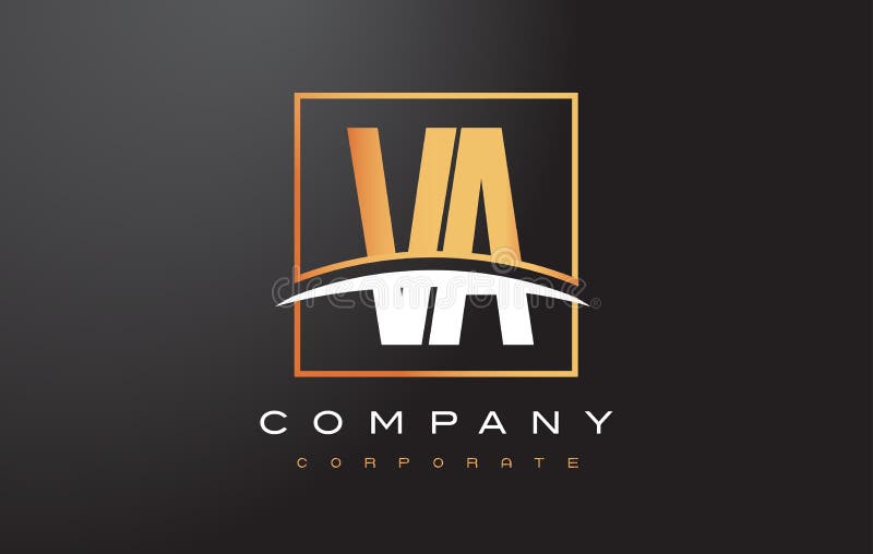 VA V a Golden Letter Logo Design with Gold Square and Swoosh. Stock ...