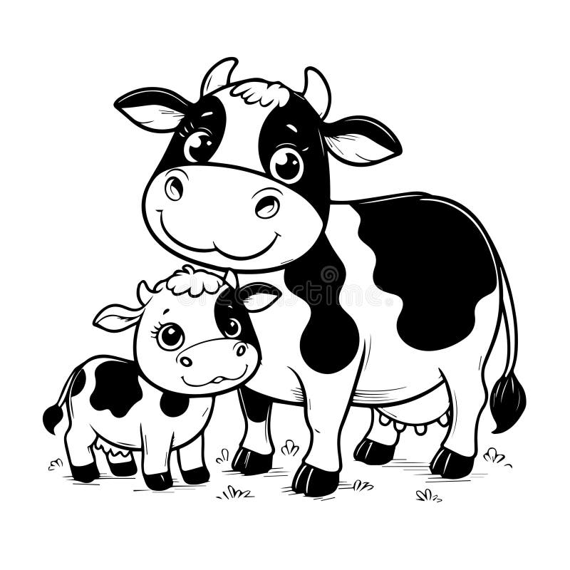 Vector Drawing of Cows in Black and White Stock Vector - Illustration ...
