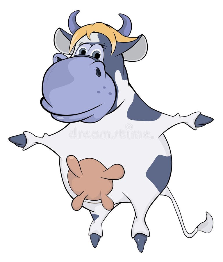 Vaca Azul Feliz. Desenhos Animados Ilustração do Vetor - Ilustração de ...