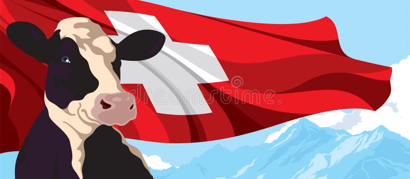 Vaca, Bandera Suiza Y Montañas Ilustración del Vector - Ilustración de ...