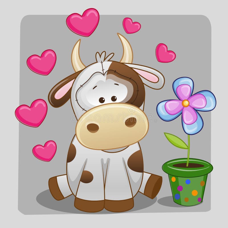 Vaca Con El Corazón Y La Flor Ilustración del Vector - Ilustración de ...