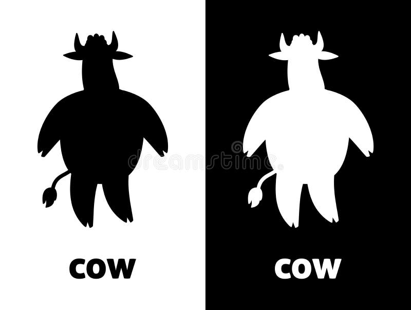 Vaca Em Sombra Negra E Branca Com Letra Do Animal Ilustração do Vetor ...