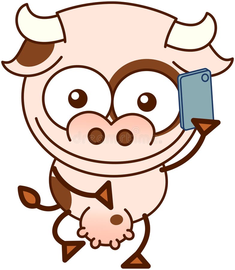 Vaca Linda Que Habla En Un Smartphone Ilustración del Vector ...