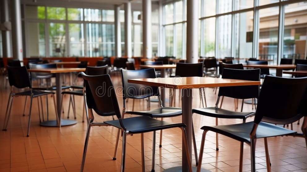 Vacant Cafeteria Tables and Chairs Stock Illustration - Illustration of ...