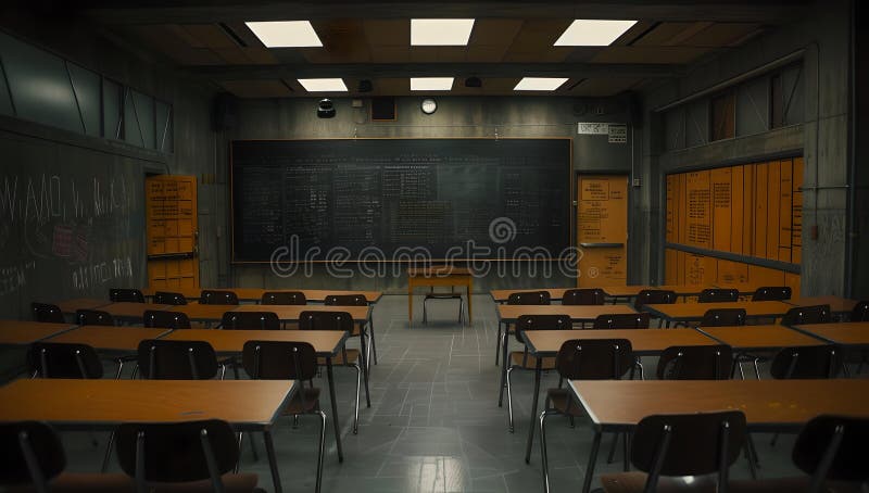 Empty Classroom with Blackboard and Desks. Modern Education Space. No ...
