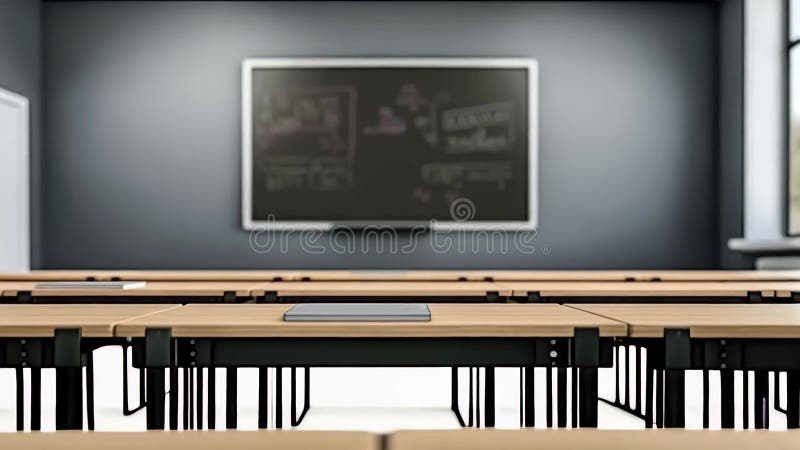 Empty Classroom Setting with Educational Textbook Resting on Wooden ...