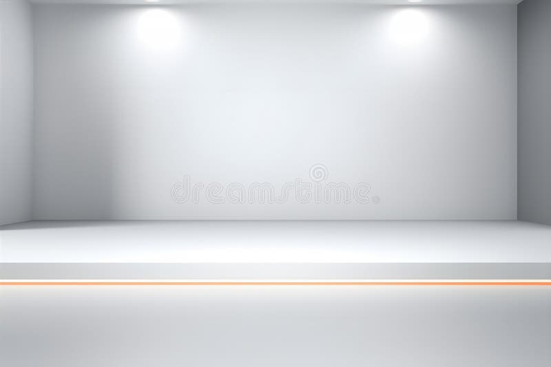 Empty Brightly Lit White Exhibition Space with Spotlighting and Clean ...