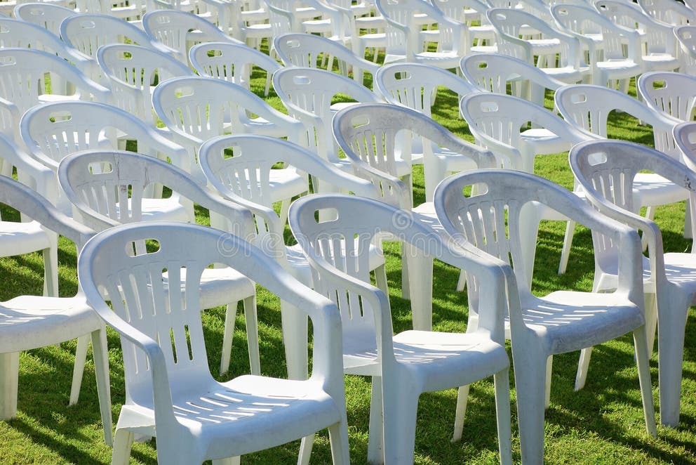 Vacant Plastic White Chairs Pattern Stock Photo - Image of theater ...