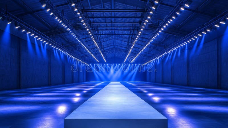 A Vacant Runway, Brightened by Stage Lights and Lined with Black ...