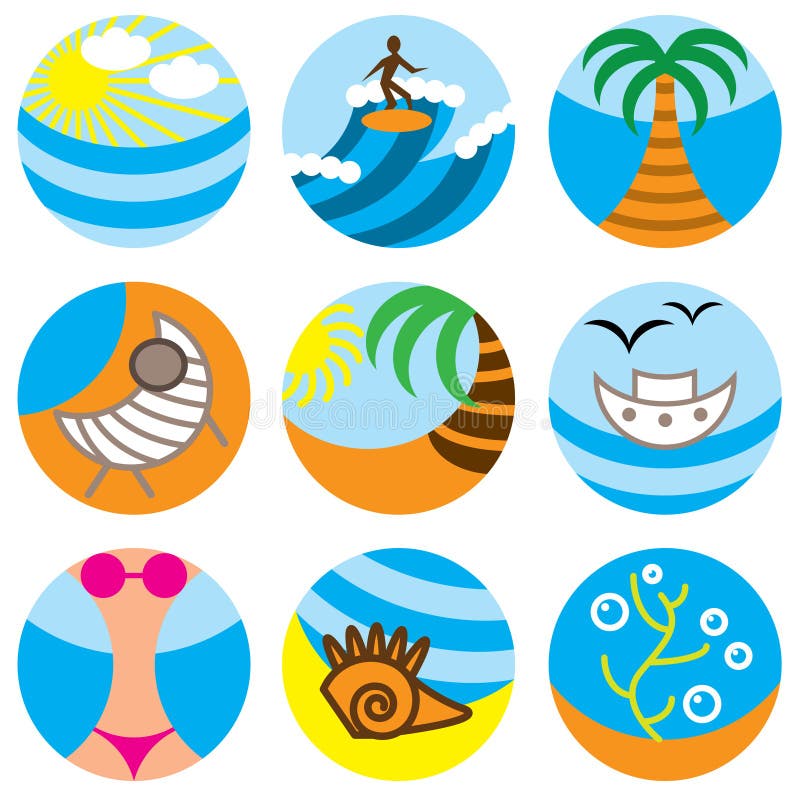 Vacation on beach icons stock vector. Illustration of collection - 24108291