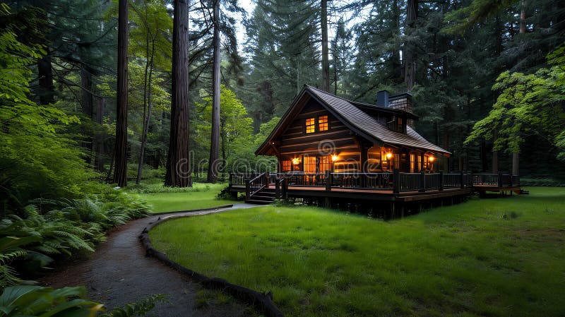 Vacation Cabin in a Serene Forest Setting Stock Illustration ...
