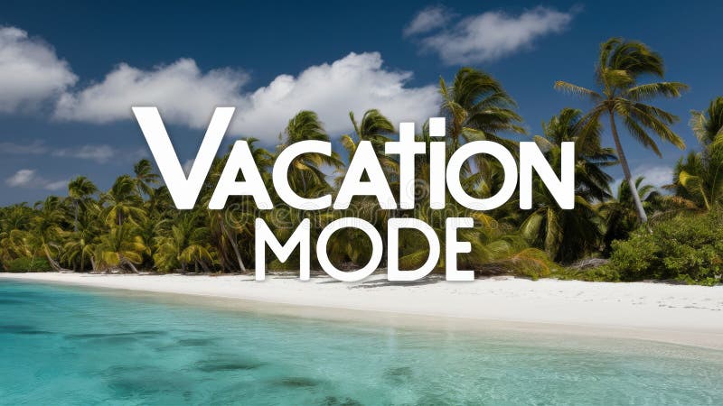 A Vacation Mode Beach with Palm Trees and a Blue Sky in the Background ...