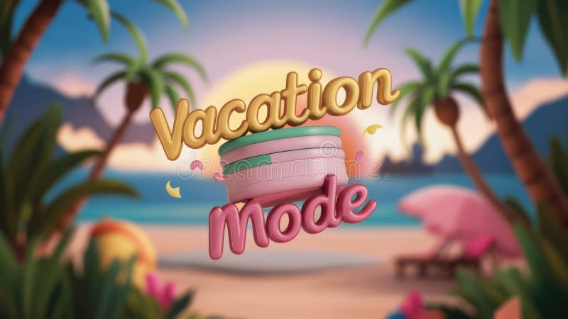 Vacation Mode Logo with Palm Trees and Beach, AI Stock Photo - Image of vacations, sunlight ...