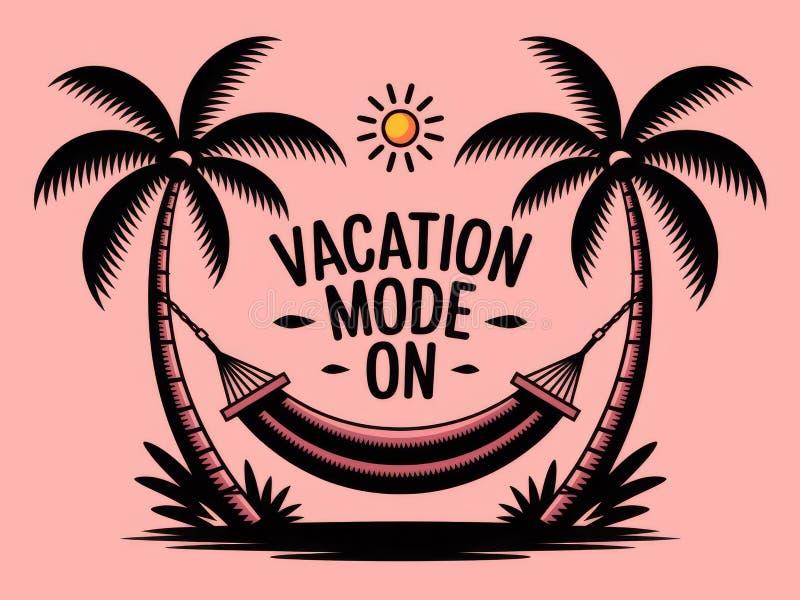 Vacation Mode on: Tropical Hammock Scene with Palm Trees and Sun Illustration Stock Illustration ...