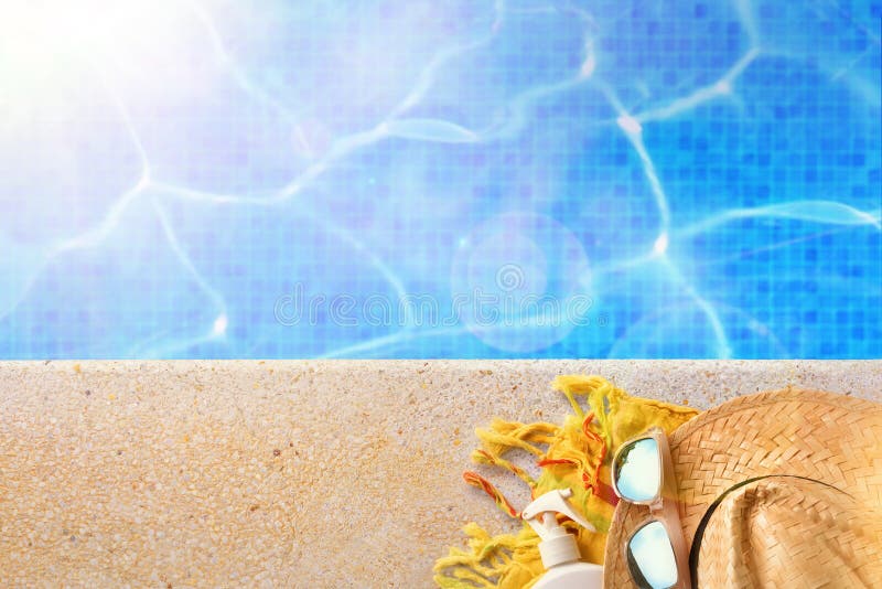 Vacation Pool Concept with Female Pool Objects Stock Photo - Image of ...