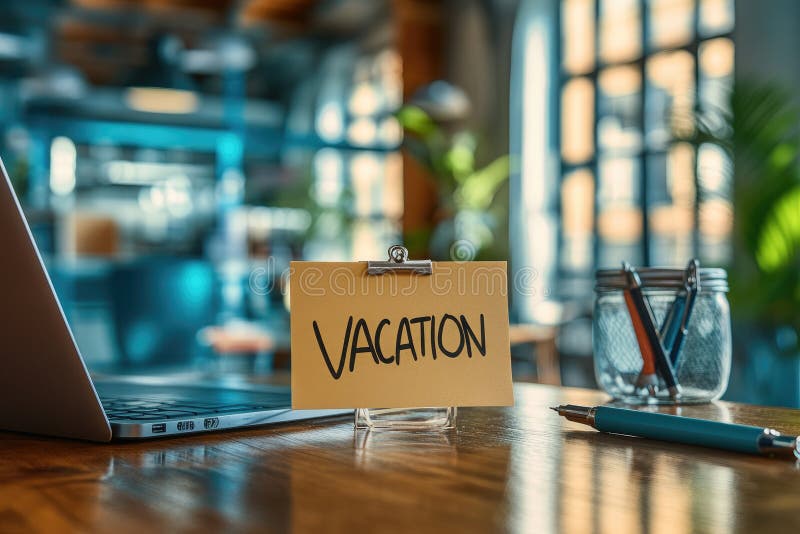 Vacation Sign Stands on Office Desk Announcing Upcoming Time Off Stock ...