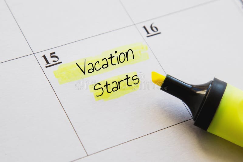 Vacation Start Date Highlighted in Yellow on a Calendar with a ...