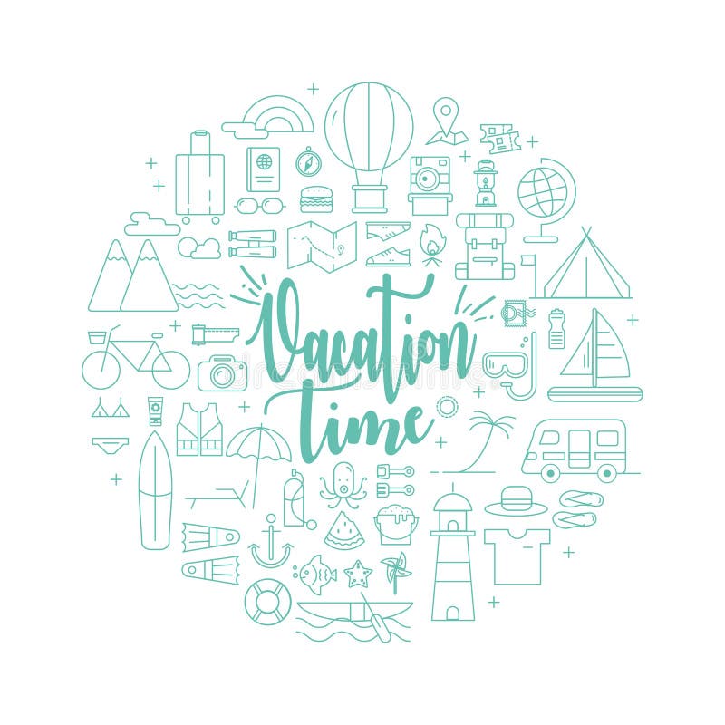 Vacation Time with Traveling Activities Icons. Stock Vector ...
