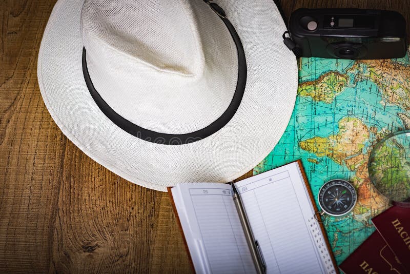 Vacation Travel Planning with Map, Compass Stock Image - Image of style ...