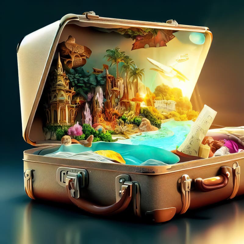 Vacation Travel Time, Open Travel Suitcase with Exotic Destination ...