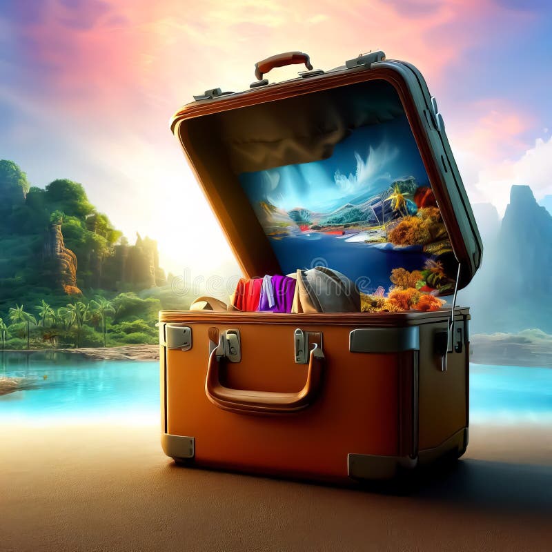 Vacation Travel Time, Open Travel Suitcase with Exotic Destination ...
