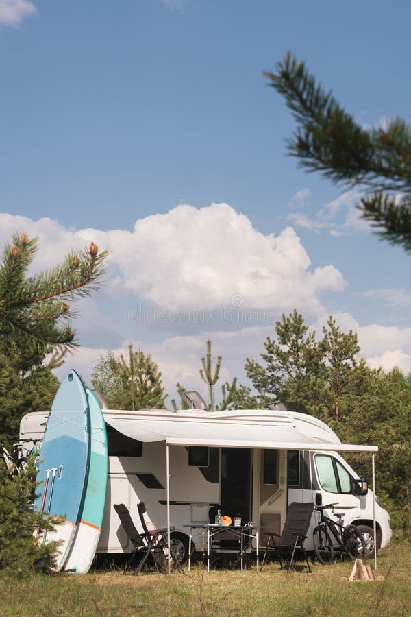 A Vacation Trip in a Motorhome, a Rest in a Van Stock Image - Image of ...