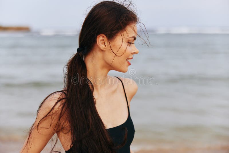 Vacation Woman Sand Smile Ocean Lifestyle Sunset Beach Sun Summer Sea