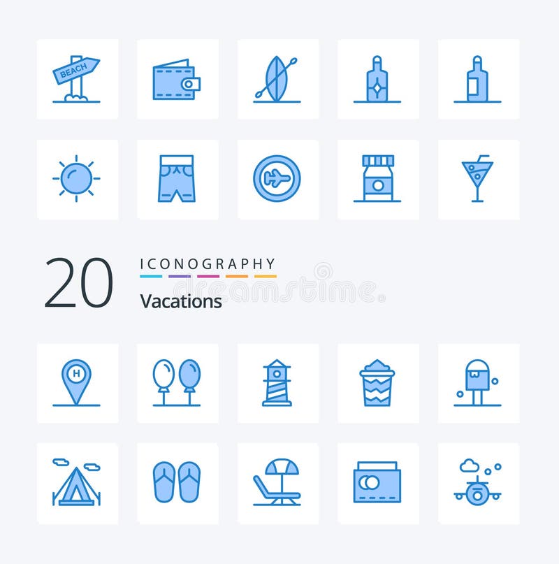 20 Vacations Blue Color Icon Pack Like Summer Ice Lighthouse Beach ...