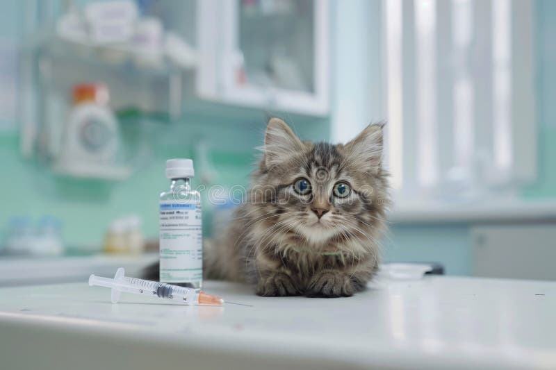 Vaccination of Cute Cat in the Clinic Stock Illustration - Illustration ...