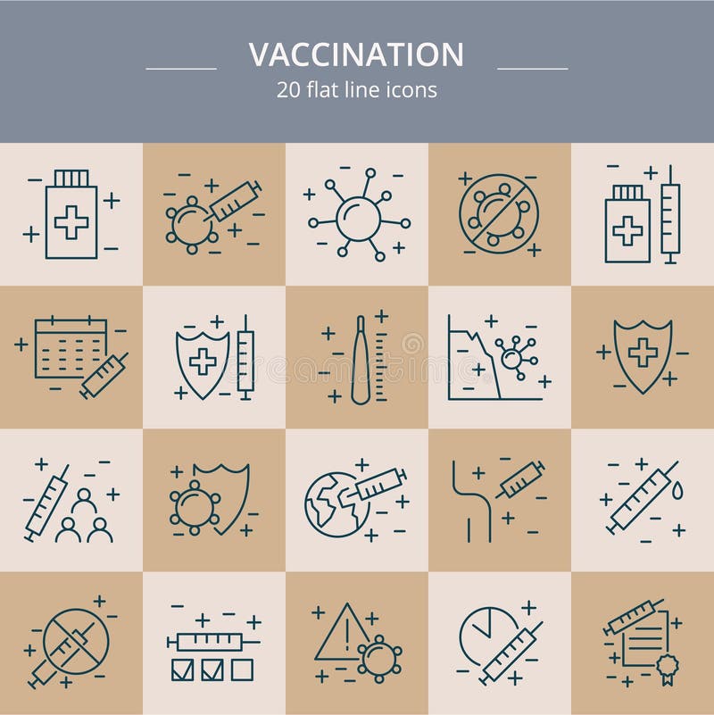 Vaccination and Immunization Line Icon Set. Collection Stock Vector ...