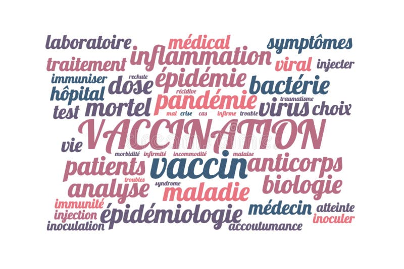 Vaccination Word Cloud Vector Illustration in French Language Stock ...