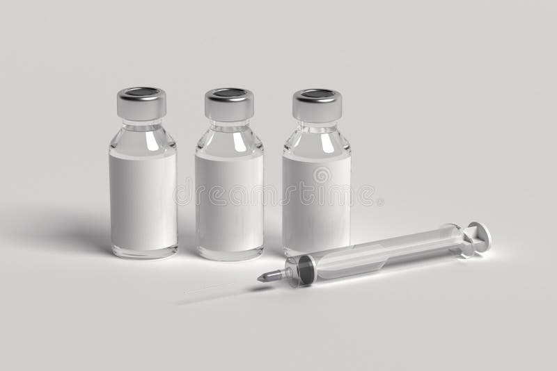 Vaccine Bottle Mockup with Syringe on Gray Background with Space for ...