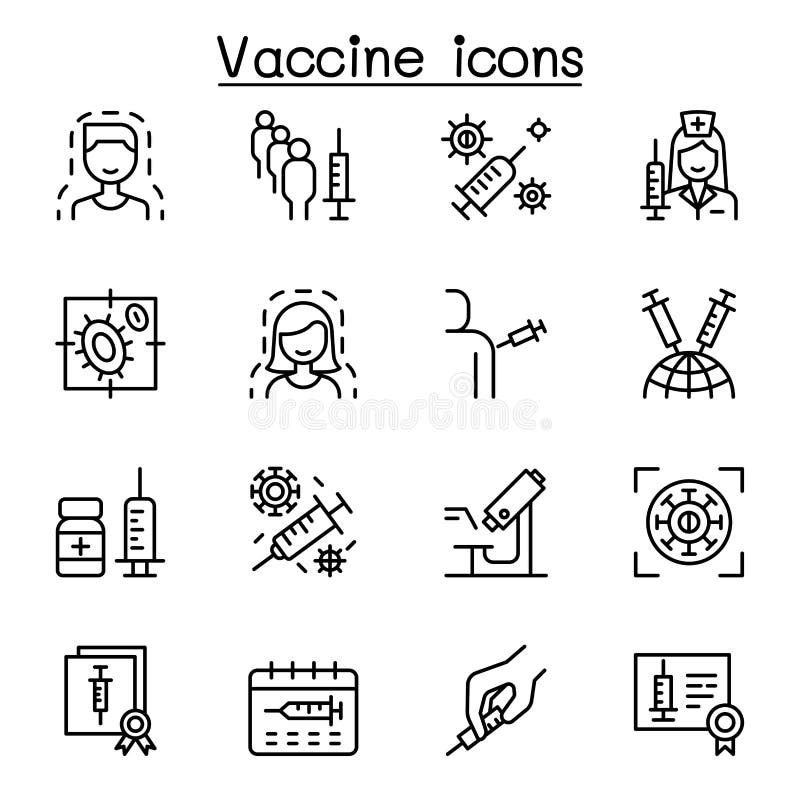Vaccine Icon Set in Thin Line Style Stock Vector - Illustration of ...