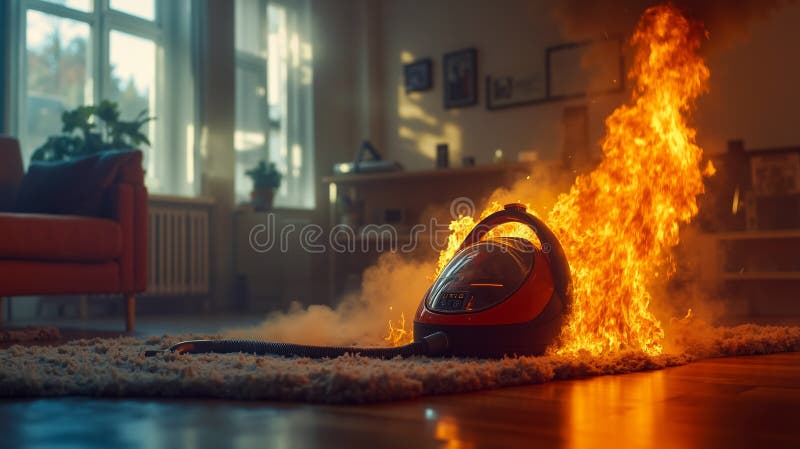 A Vacuum Cleaner on Fire in a Living Room Stock Image - Image of iron ...