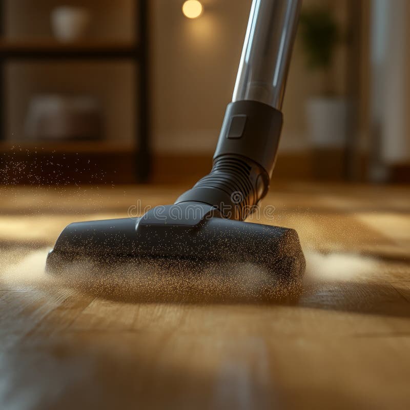 Vacuum Cleaner on Wooden Floor with Dust Being Cleaned Up. Stock Image ...