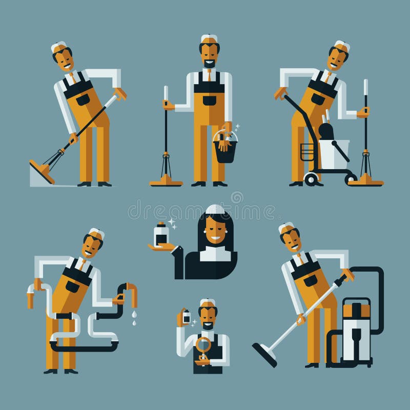 Vacuum Cleaner Worker Icons Stock Vector - Illustration of machine ...