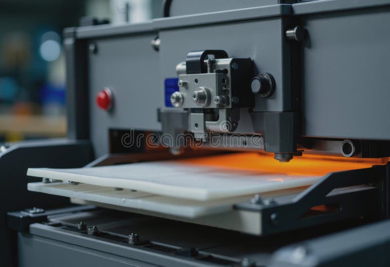 Vacuum Forming Machine with Heated Plastic Sheets in Operation Stock ...