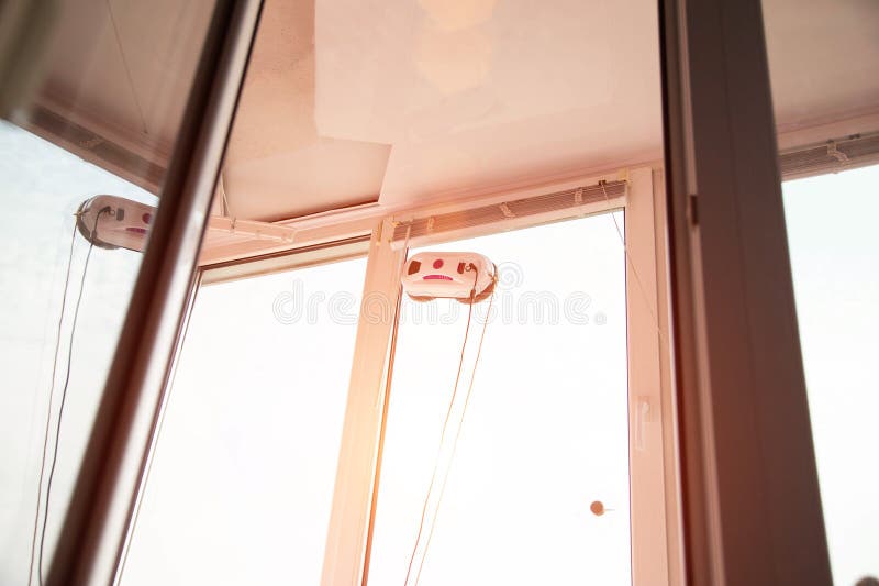 Vacuum Glass Washer Robot Washes Pvc Frame, Modern Device. Copy Space ...