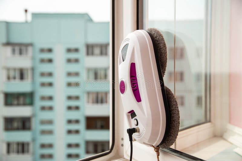 Vacuum Glass Washer Robot Washes Pvc Frame, Modern Device. Copy Space ...