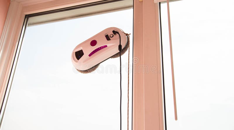 Vacuum Glass Washer Robot Washes Pvc Frame, Modern Device. Copy Space ...