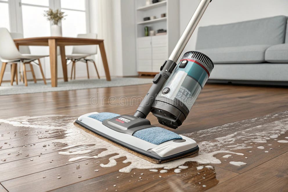 Vacuum Mop Hybrid Cleaning a Spill Stock Illustration - Illustration of ...