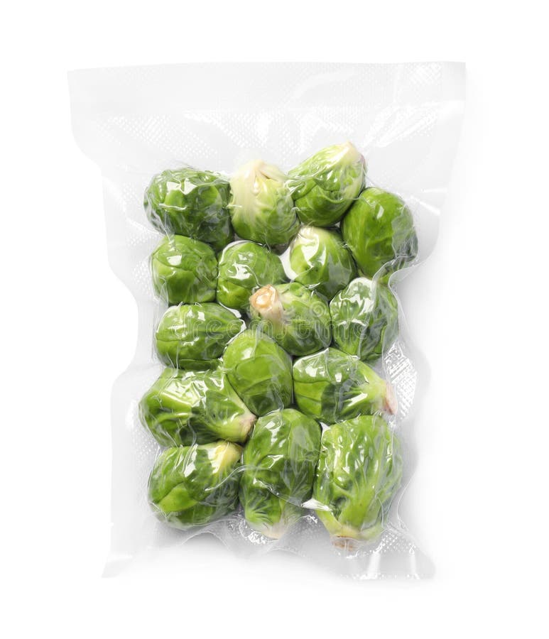 Vacuum Pack of Brussels Sprouts Isolated on White, Top View Stock Image ...