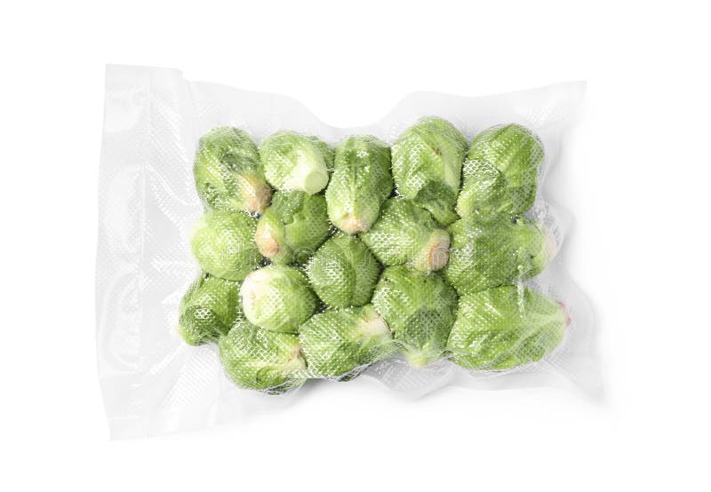 Vacuum Pack of Brussels Sprouts Isolated on White, Top View Stock Image ...