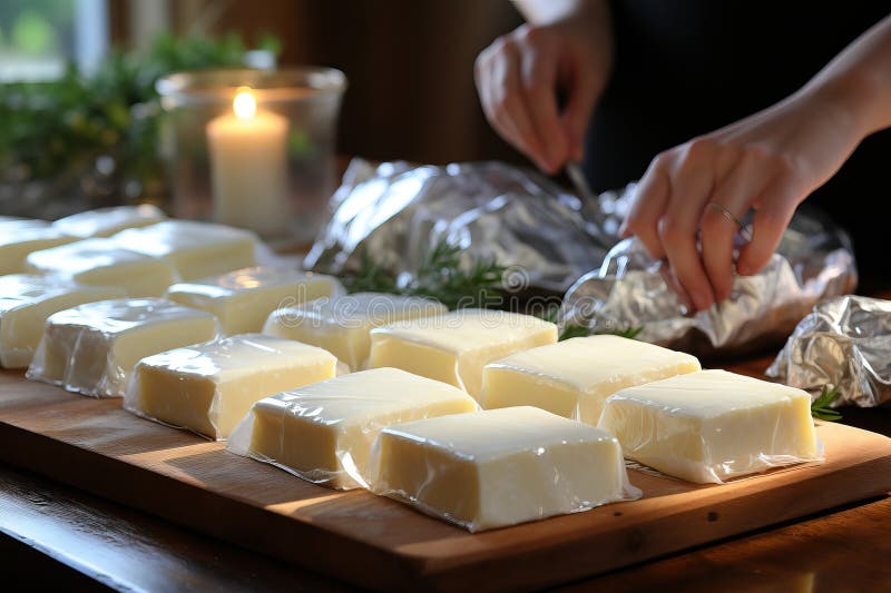 Vacuum Packaging of Fresh Feta Cheese. Stock Illustration ...