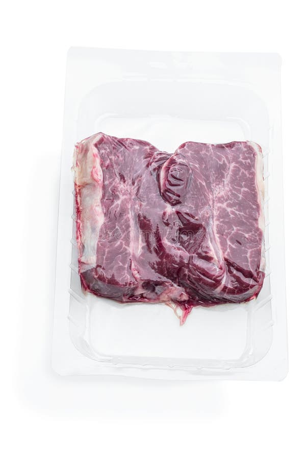 Vacuum Packed Beef Steak Isolated on White Stock Photo - Image of slice ...