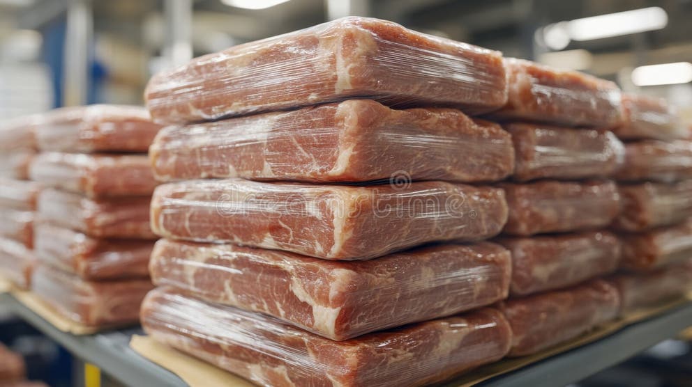 Vacuum Packed Meat Blocks Stacked in a Warehouse Stock Illustration ...